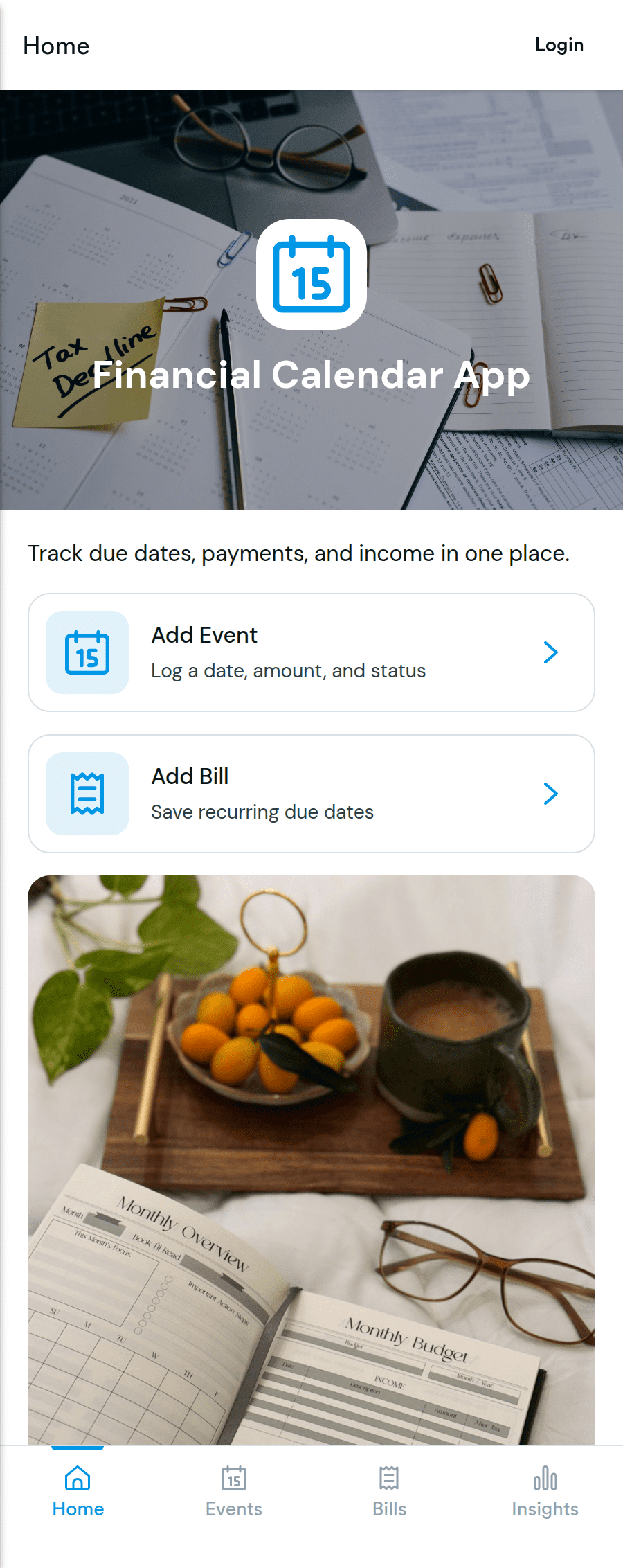 Financial Calendar App Template | Jotform