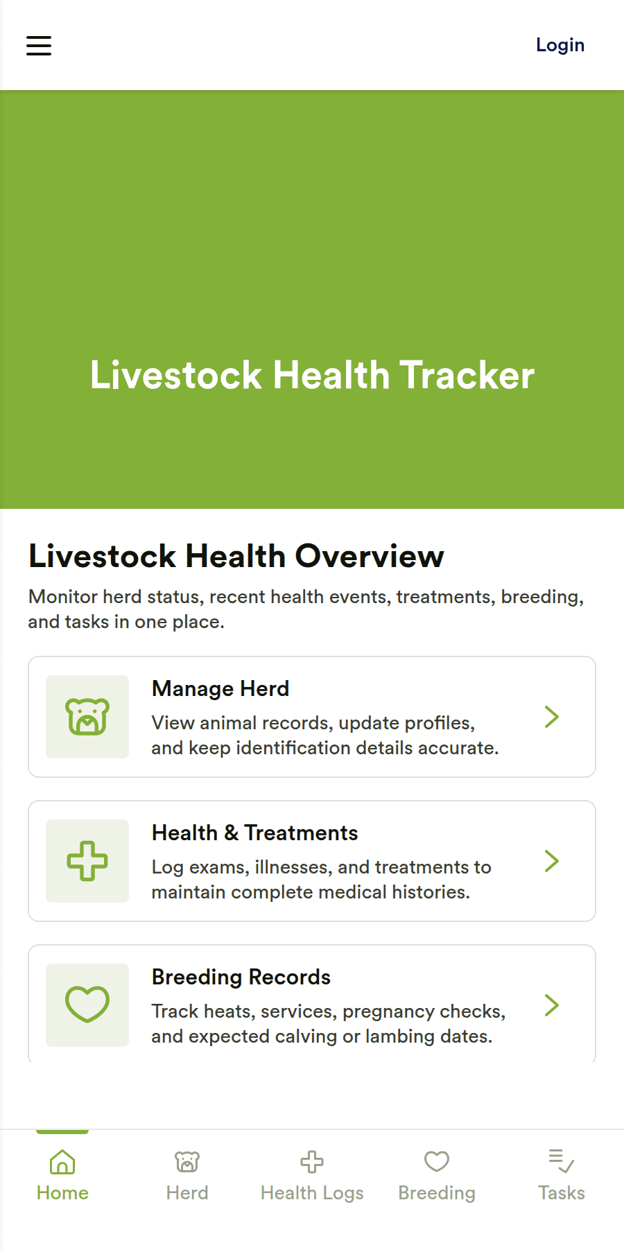 Livestock Health Tracker App Template | Jotform