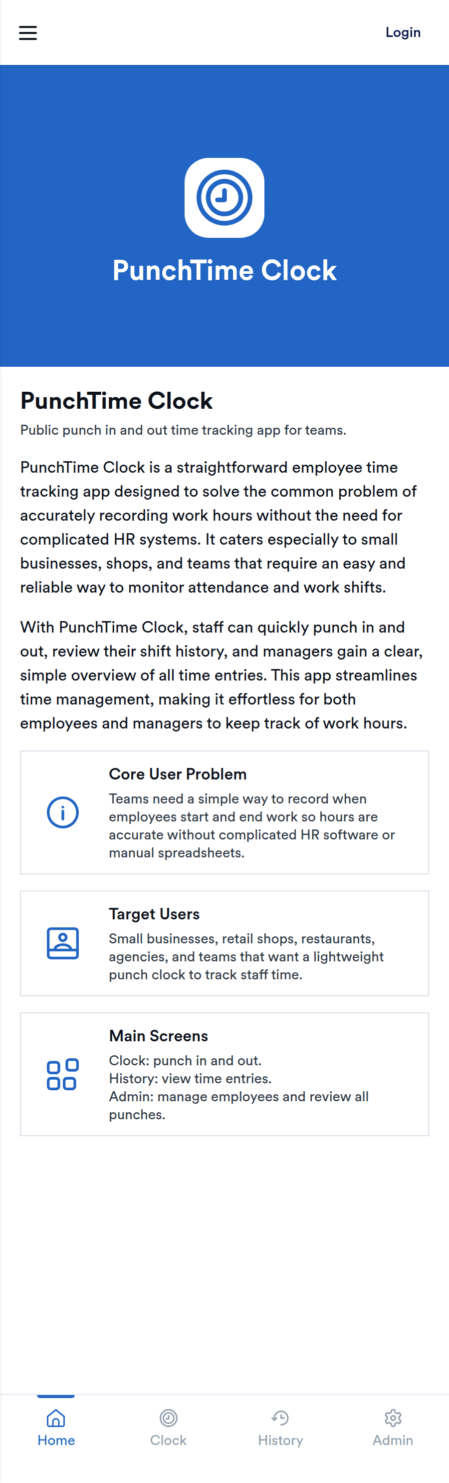 Punch in and Out Clock App Template | Jotform