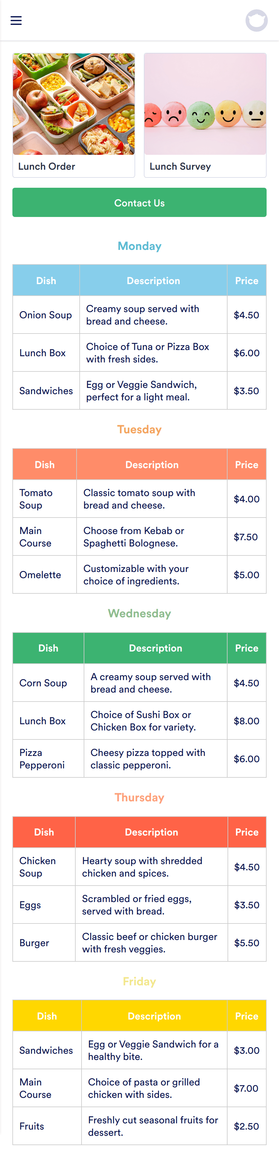 School Lunch App Template | Jotform