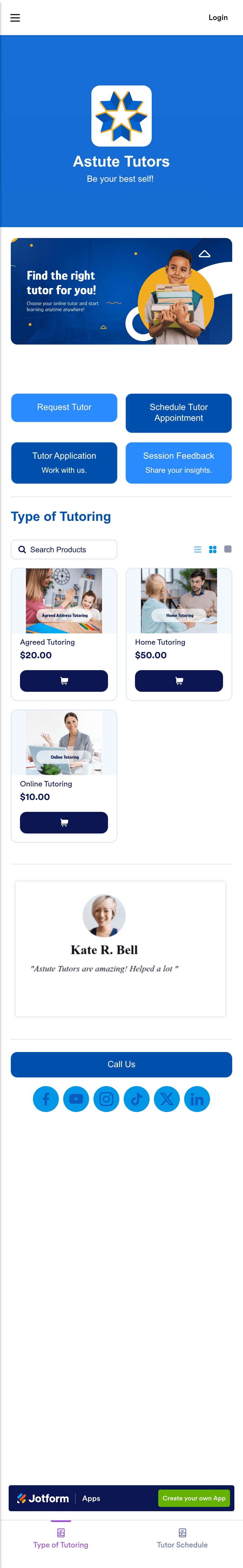 Tutoring App Template | Jotform