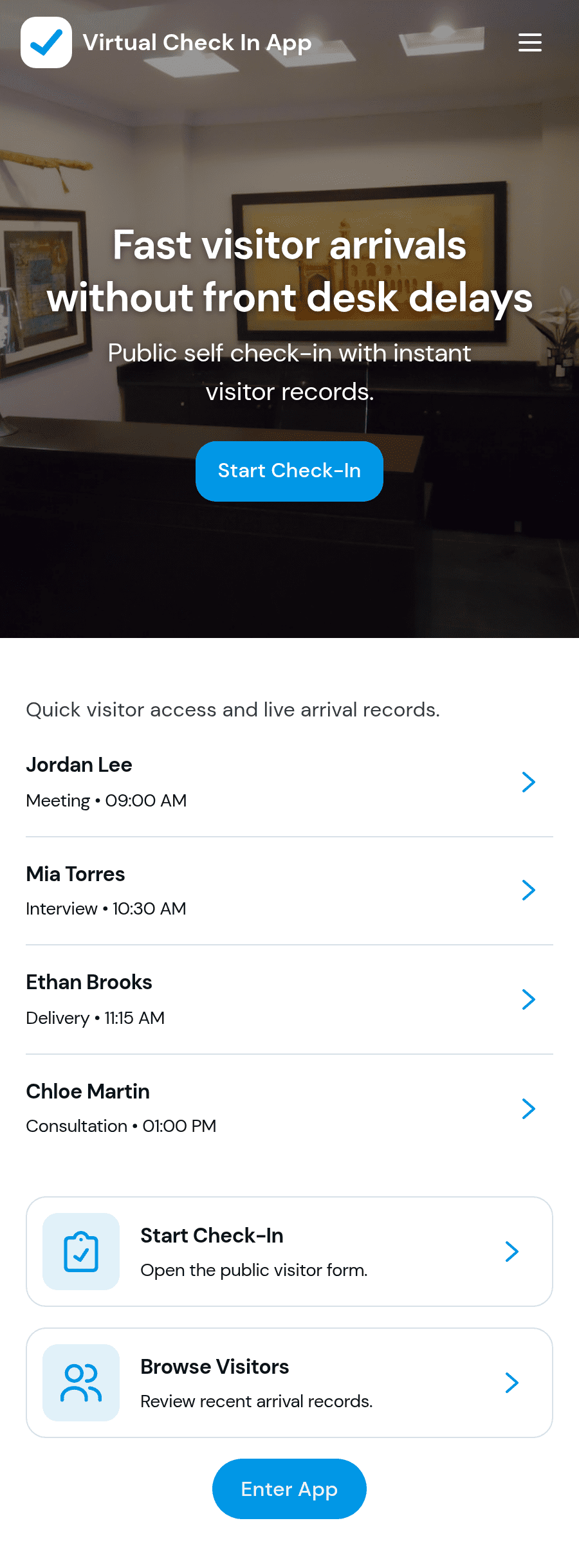 Virtual Check in App Template | Jotform