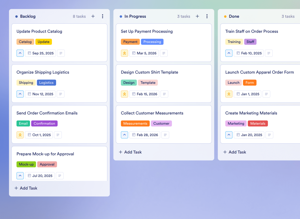 Apparel Design Management Board Template | Jotform