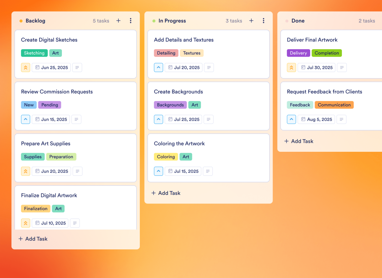 Artist Commissions Tracking Board Template | Jotform