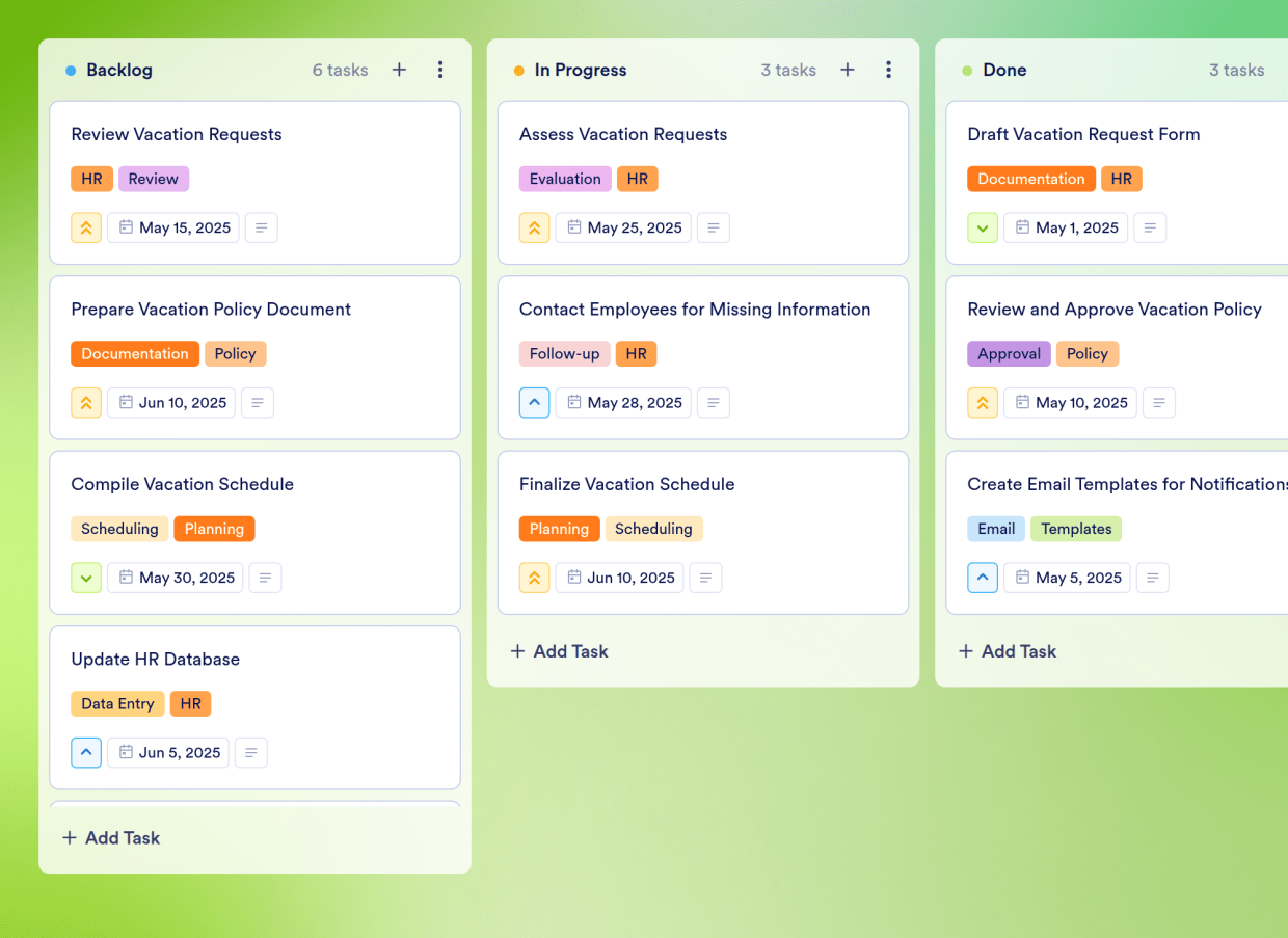 Vacation Calendar Board Template | Jotform