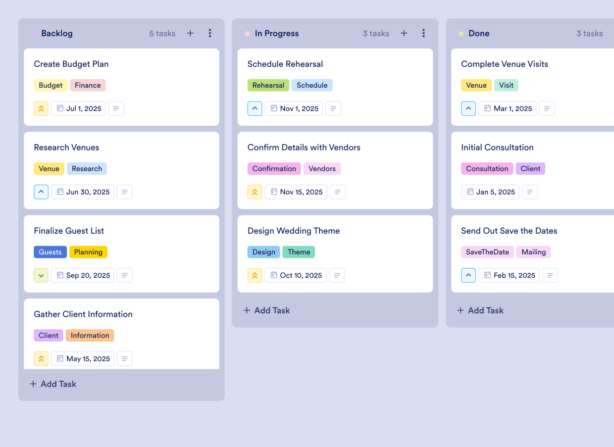 Wedding Planning Board Template | Jotform
