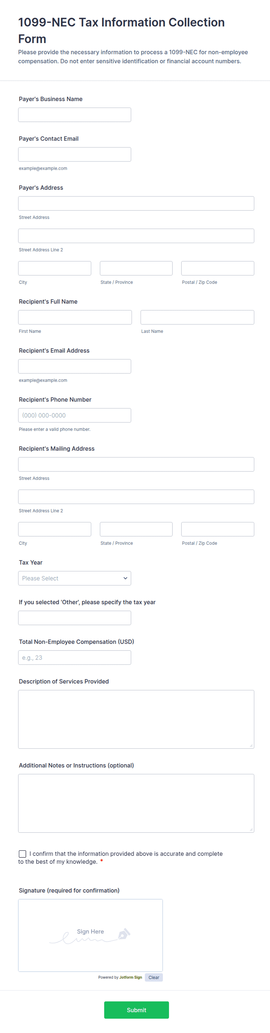1099-NEC Tax Information Collection Form Template | Jotform