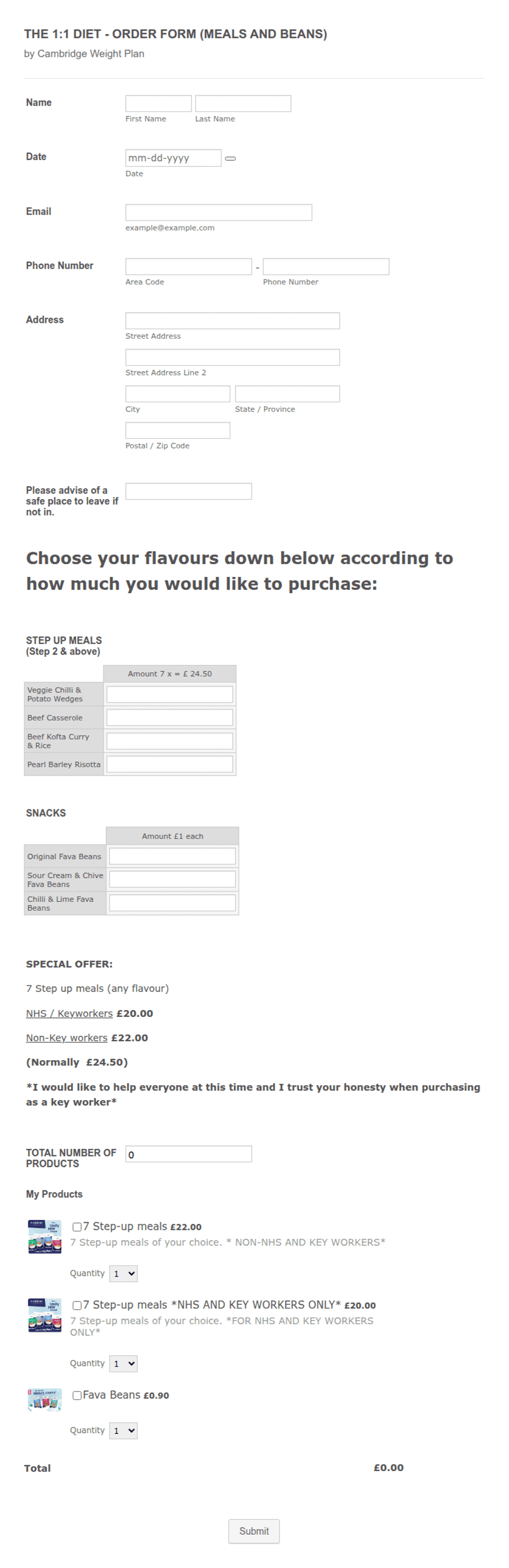 1:1 Diet Meal Order Form Template | Jotform