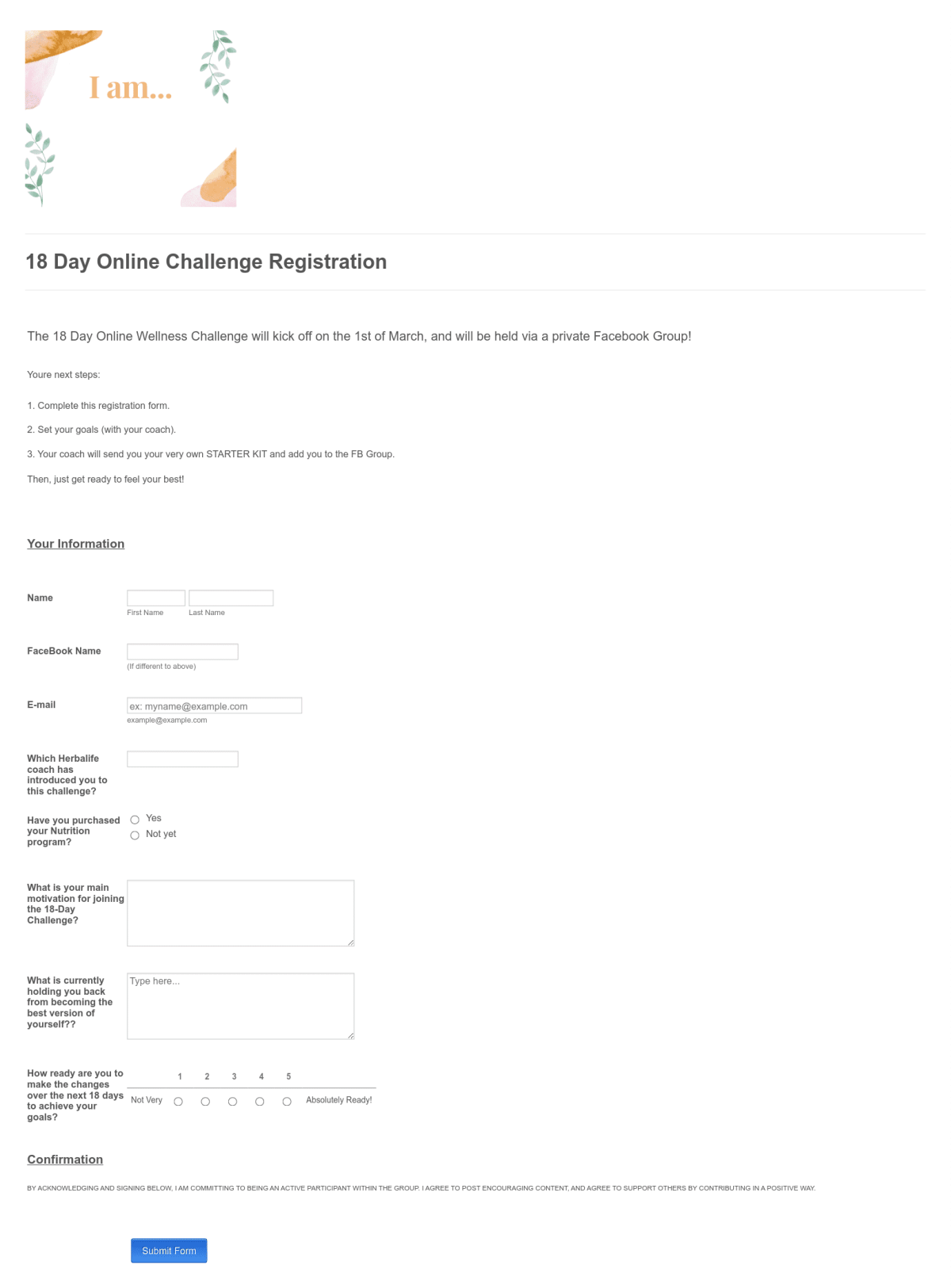 TCC - 18 Day Challenge Registration Form Template | Jotform