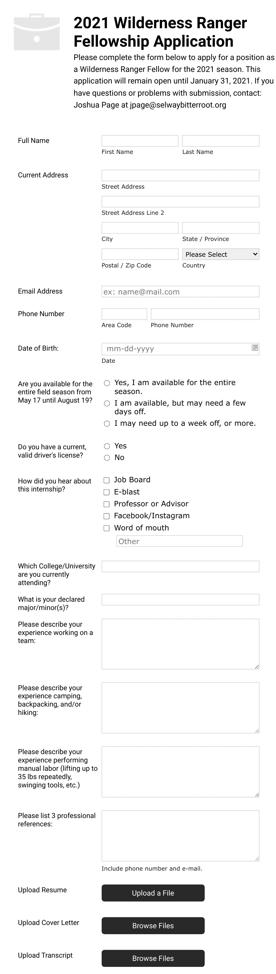 2021 WRF Application Form Template | Jotform