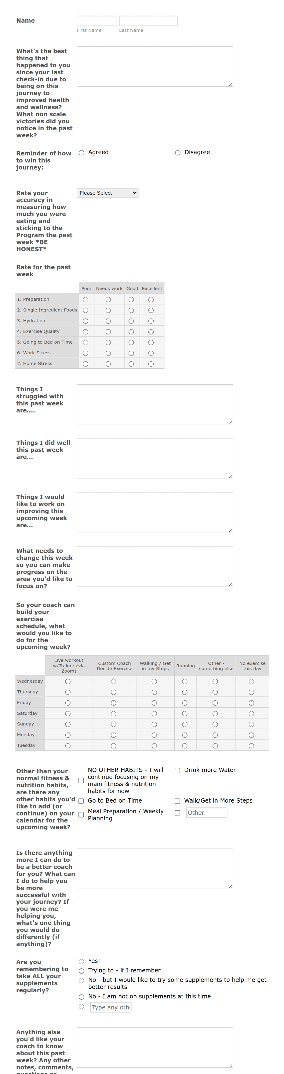 21 Day - Weekly Check-In Form Template | Jotform