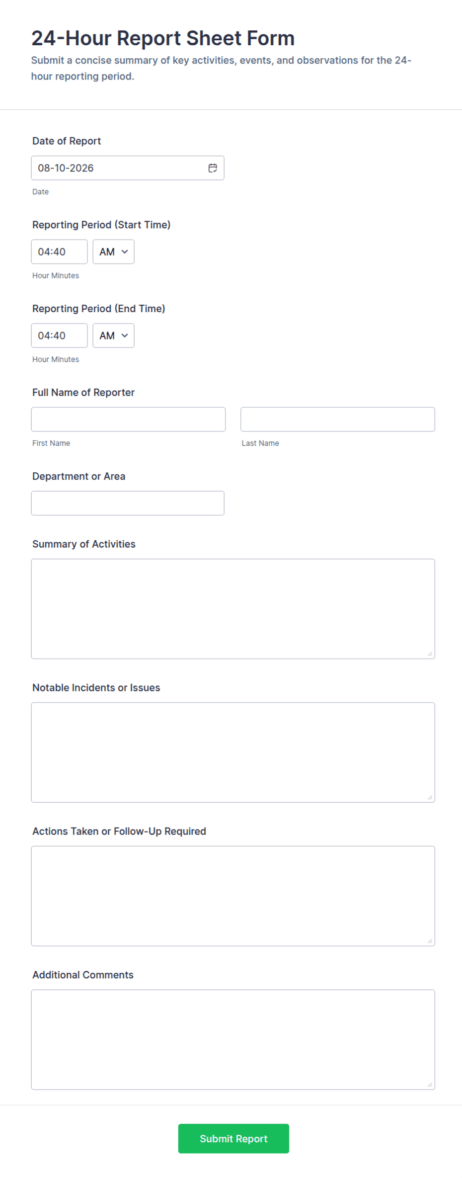 24-Hour Report Sheet Form Template | Jotform