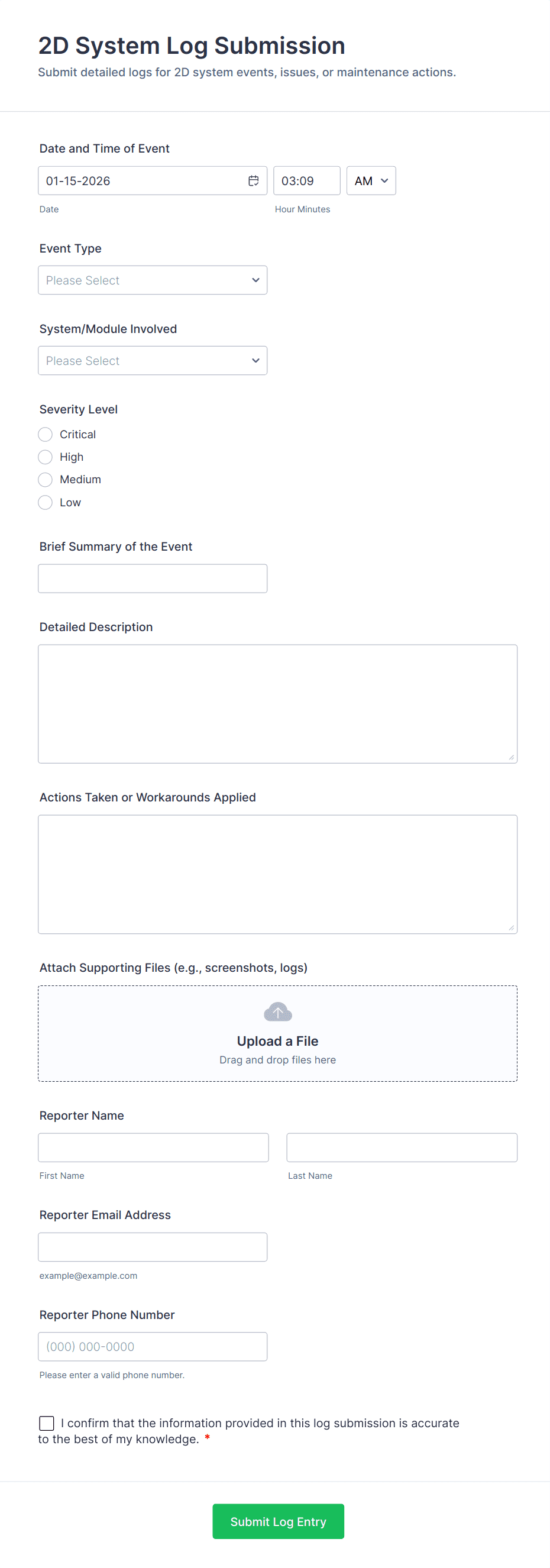 2D System Log Submission Form Template | Jotform