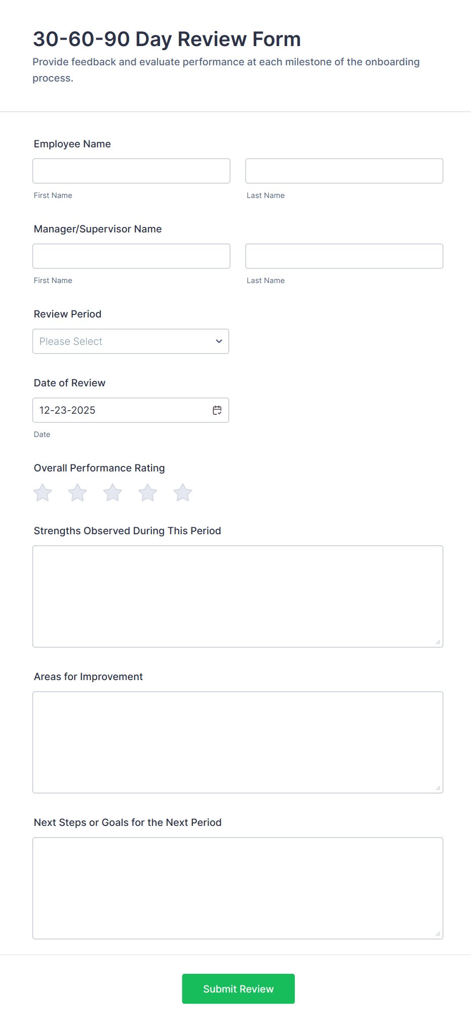 30-60-90 Day Review Form Template | Jotform