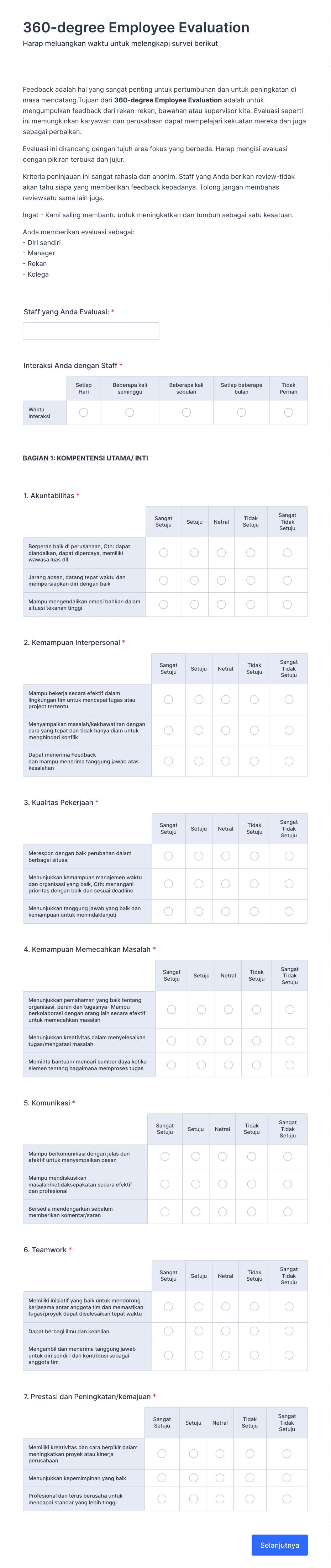 360-degree Employee Evaluation Template Formulir | Jotform