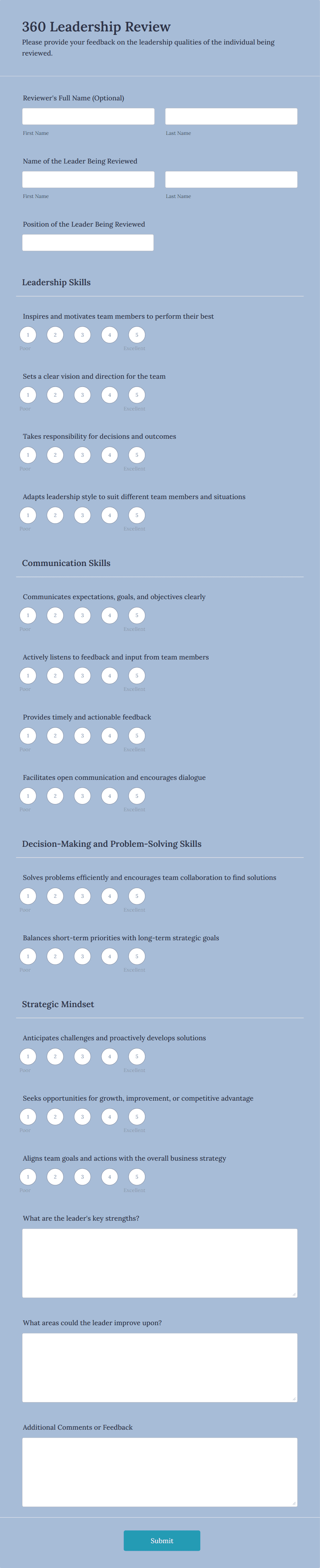 360 Leadership Survey Form Template | Jotform