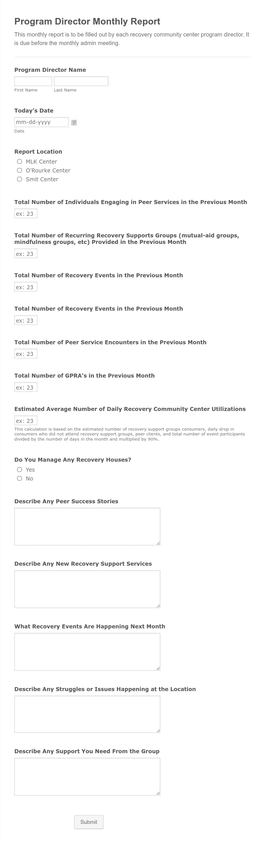 4D Program Director Monthly Report Form Template | Jotform