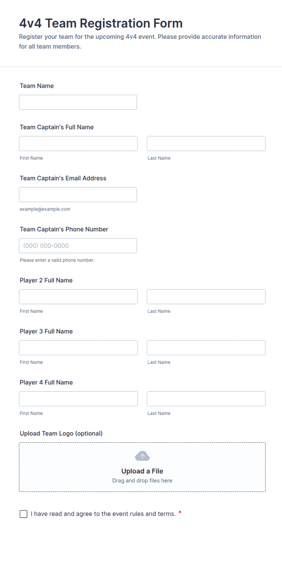 4v4 Team Registration Form Template | Jotform