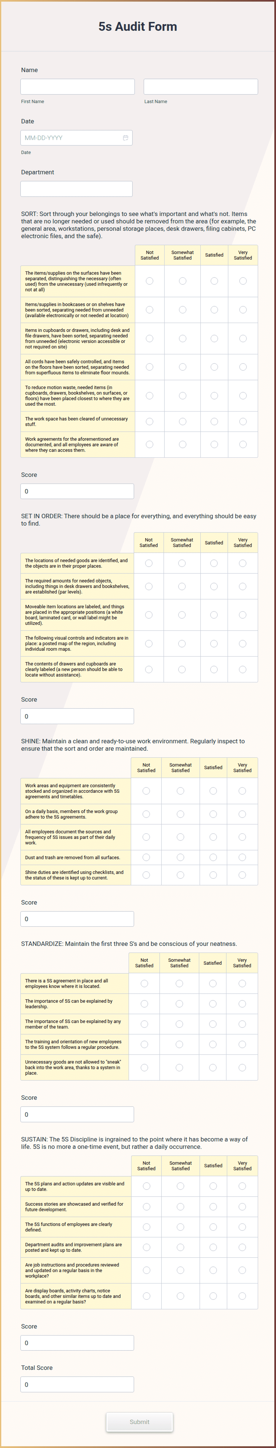 5s Audit Form Template | Jotform
