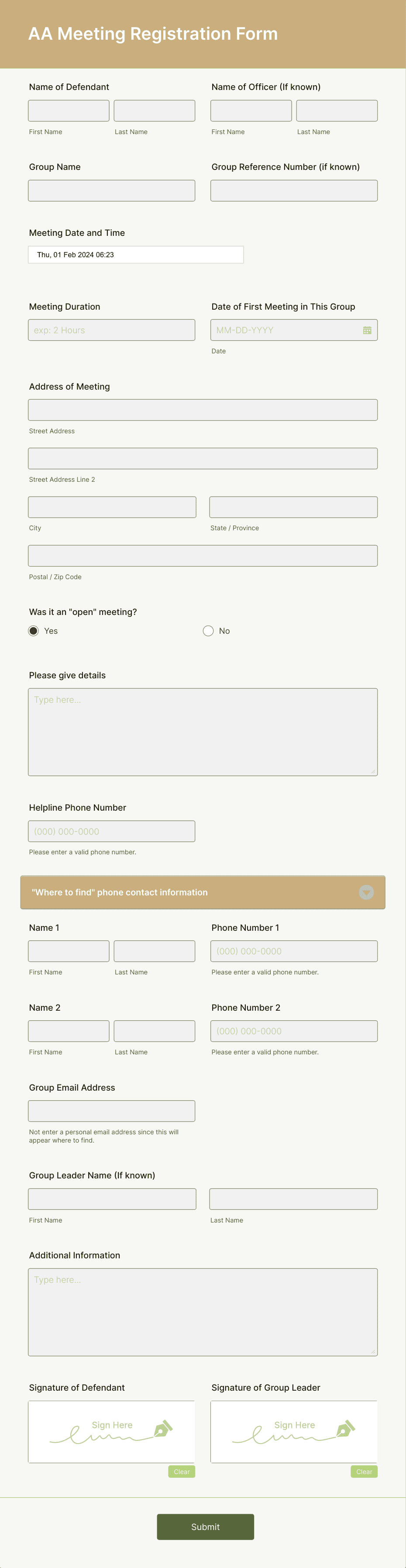 AA Meeting Registration Form Template | Jotform