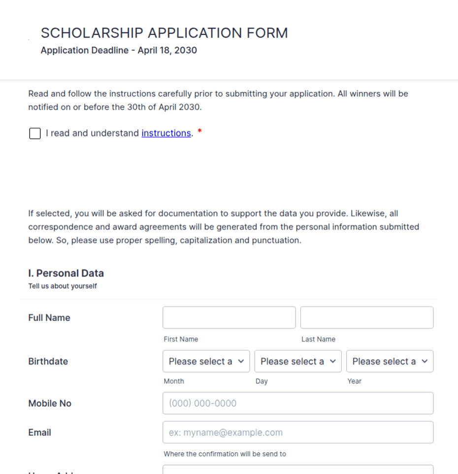 Aanvraagformulier voor studiebeurs | Jotform