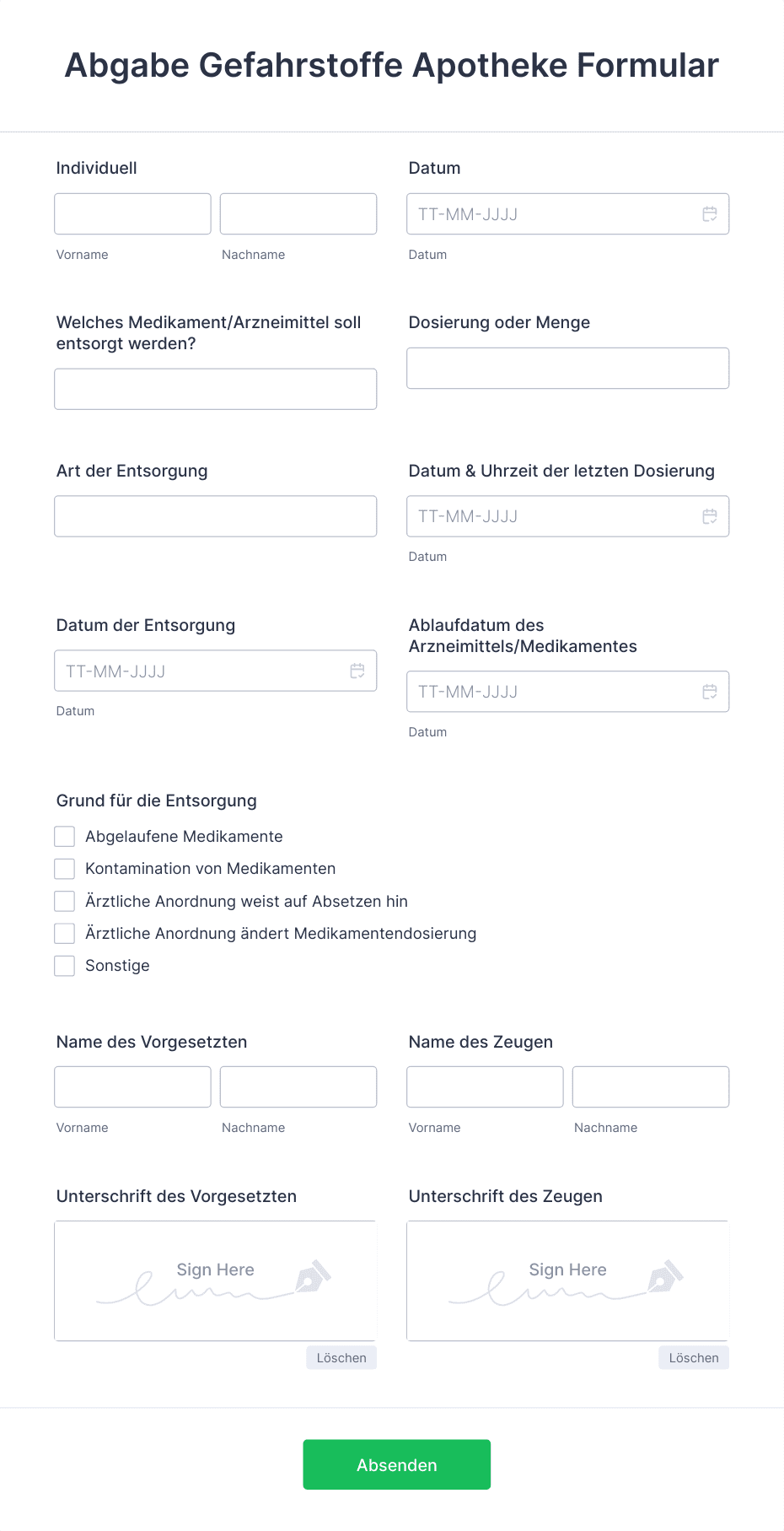 Abgabe Gefahrstoffe Apotheke Formular Formularvorlage | Jotform