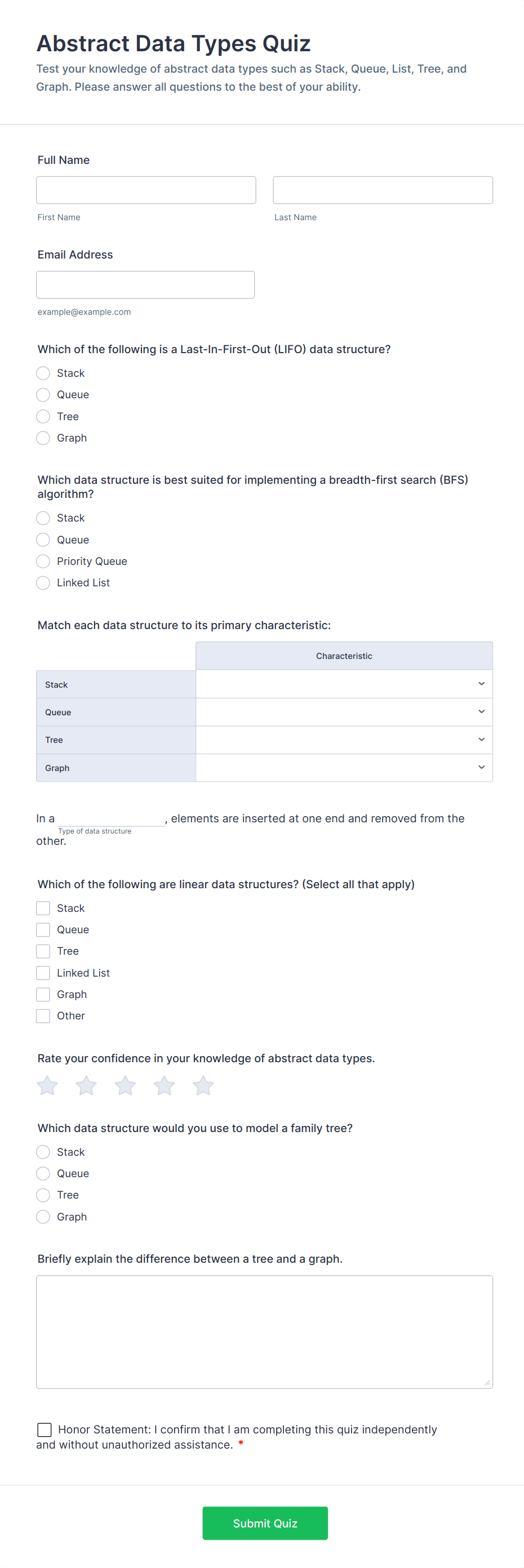 Abstract Data Types Quiz Form Template | Jotform
