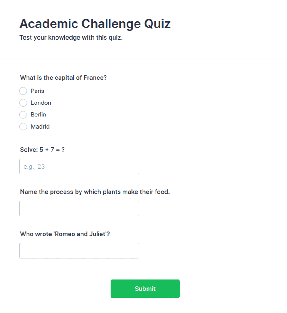 Academic Challenge Quiz Form Template | Jotform