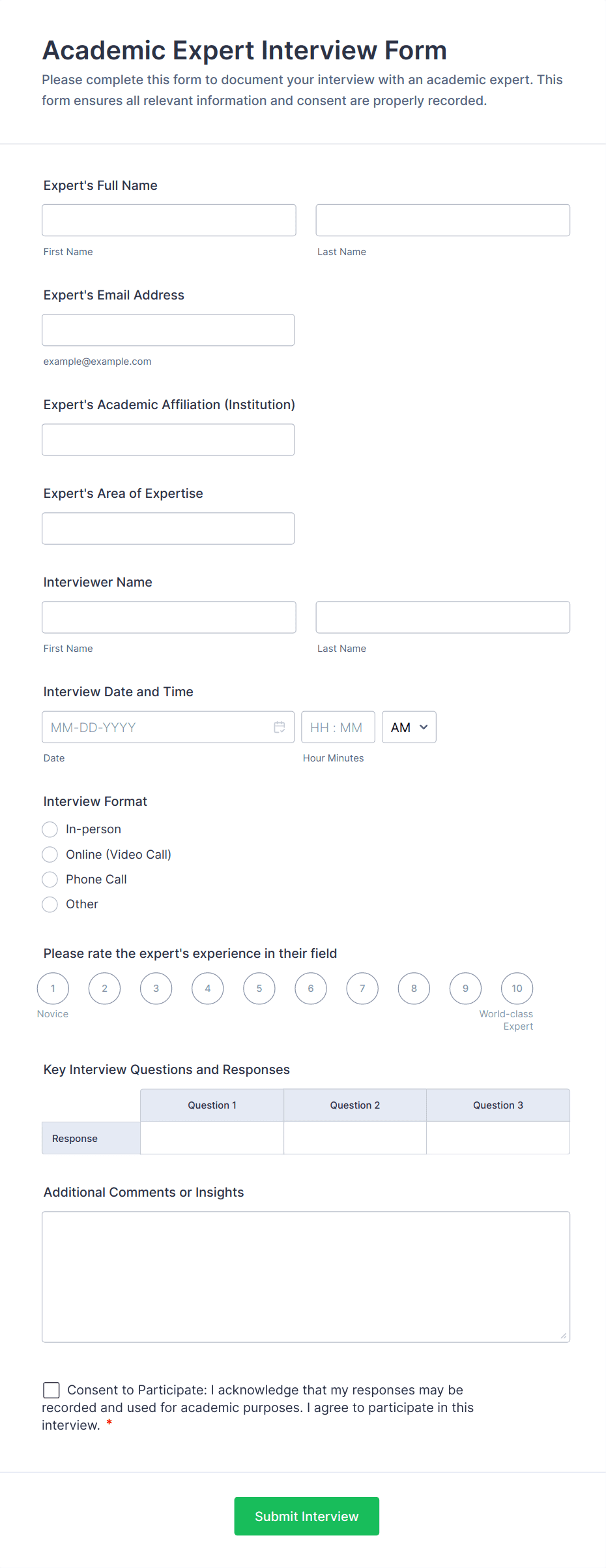 Academic Expert Interview Form Template | Jotform