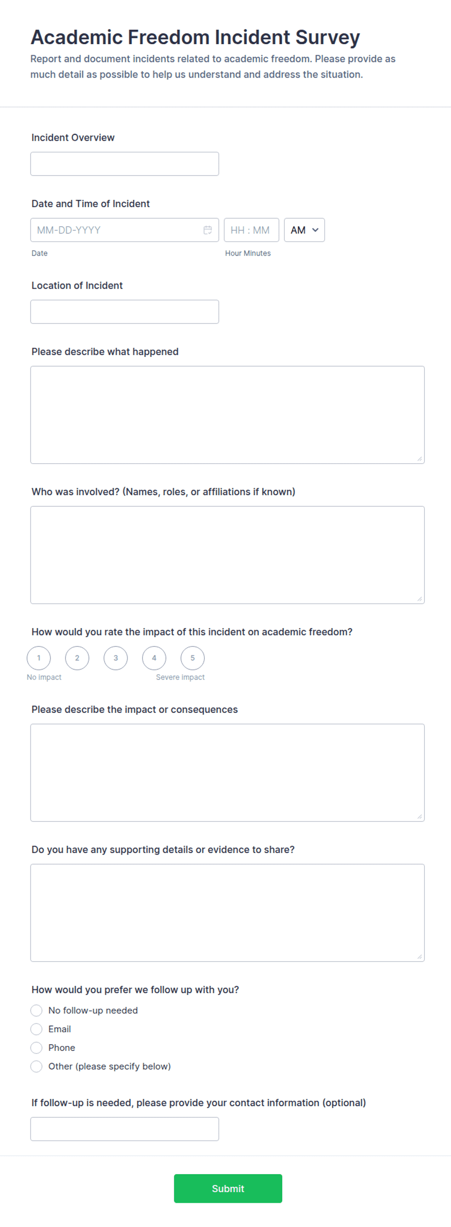 Academic Freedom Incident Survey Form Template | Jotform