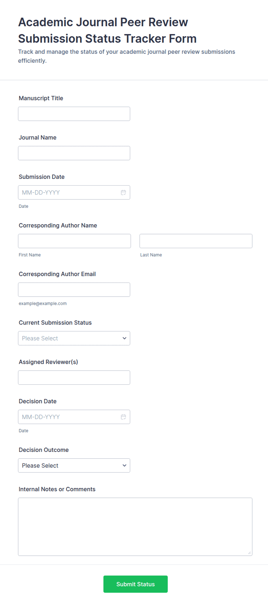 Academic Journal Peer Review Submission Status Tracker Form Template ...