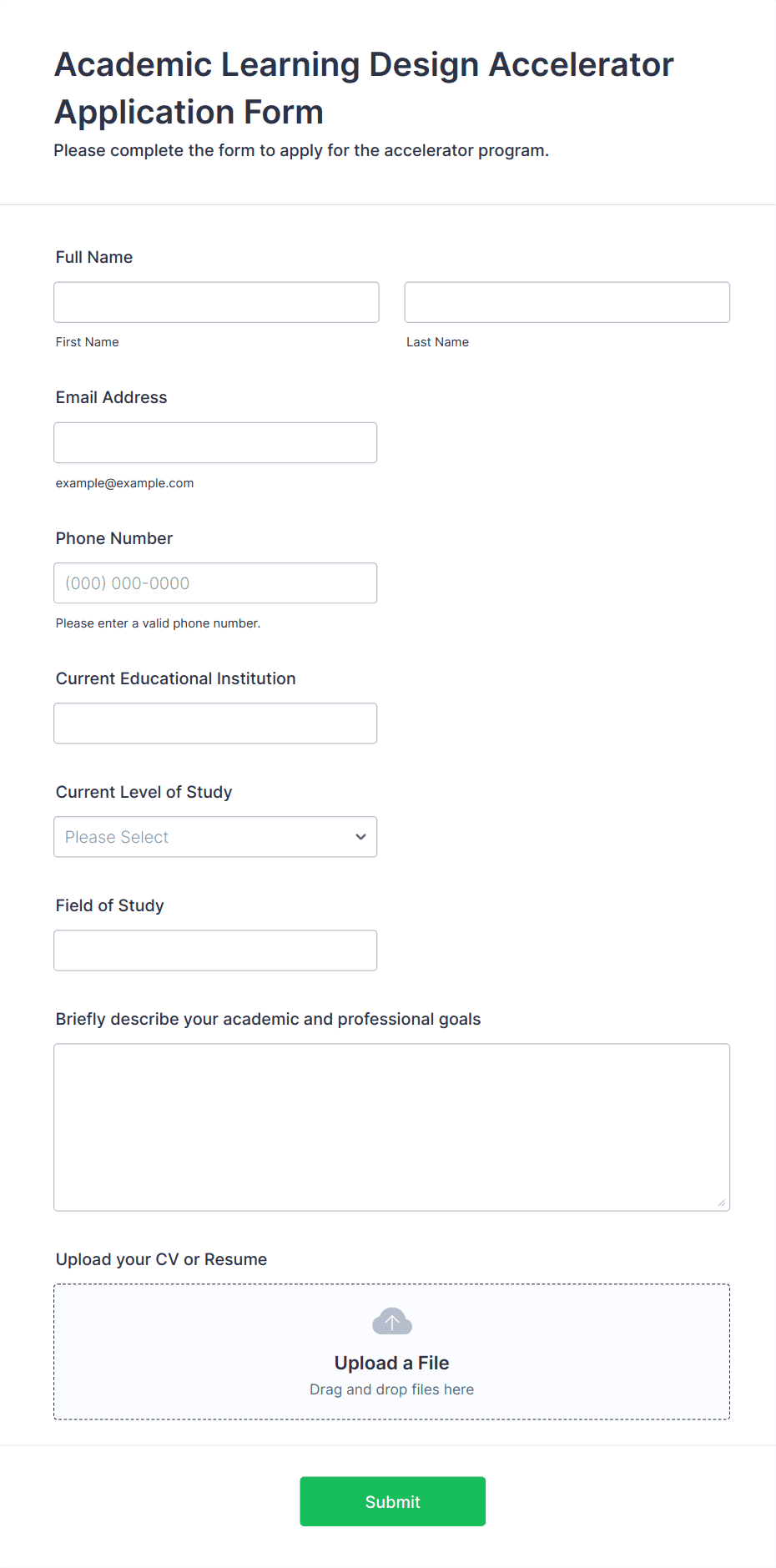 Academic Learning Design Accelerator Application Form Template | Jotform