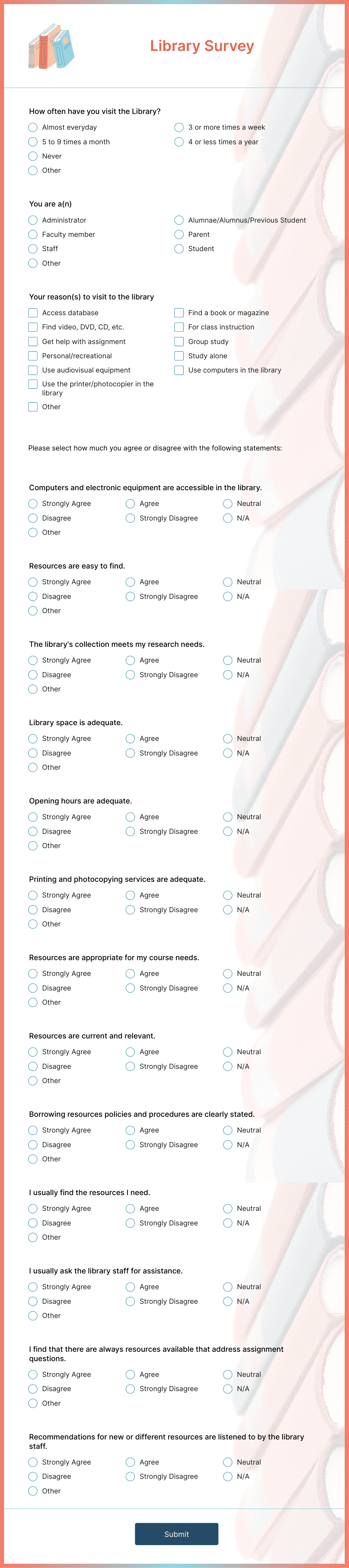Academic Library Survey Form Template | Jotform