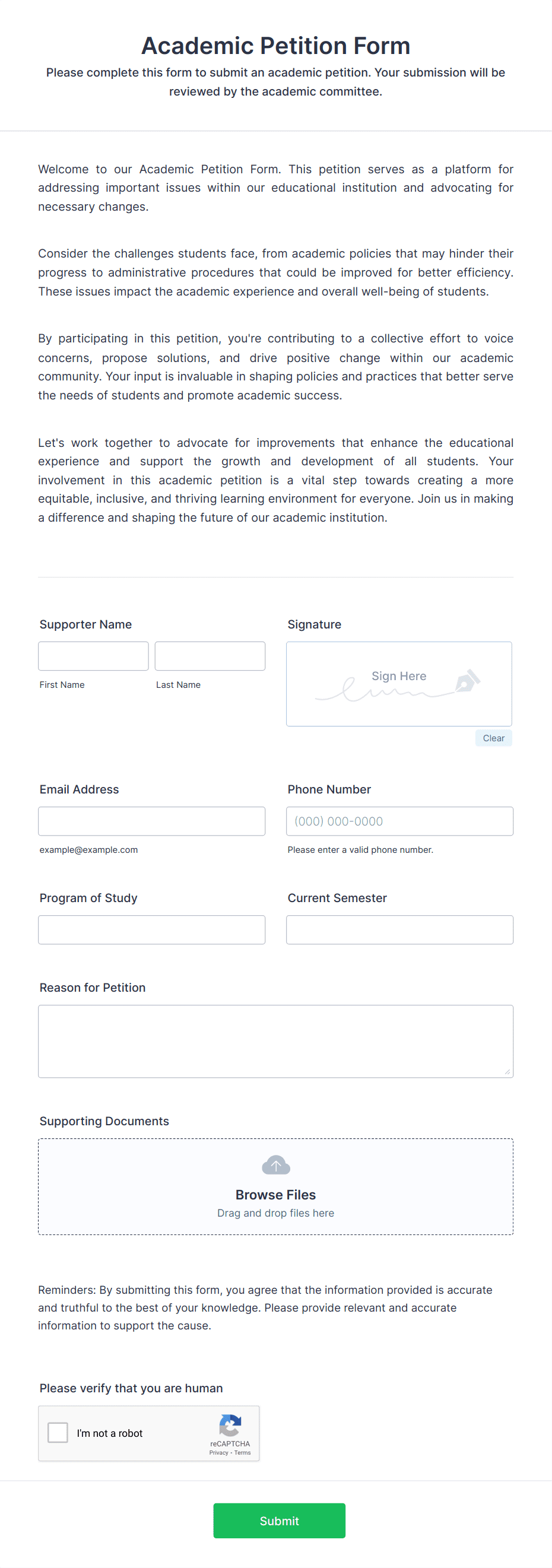 Academic Petition Form Template | Jotform