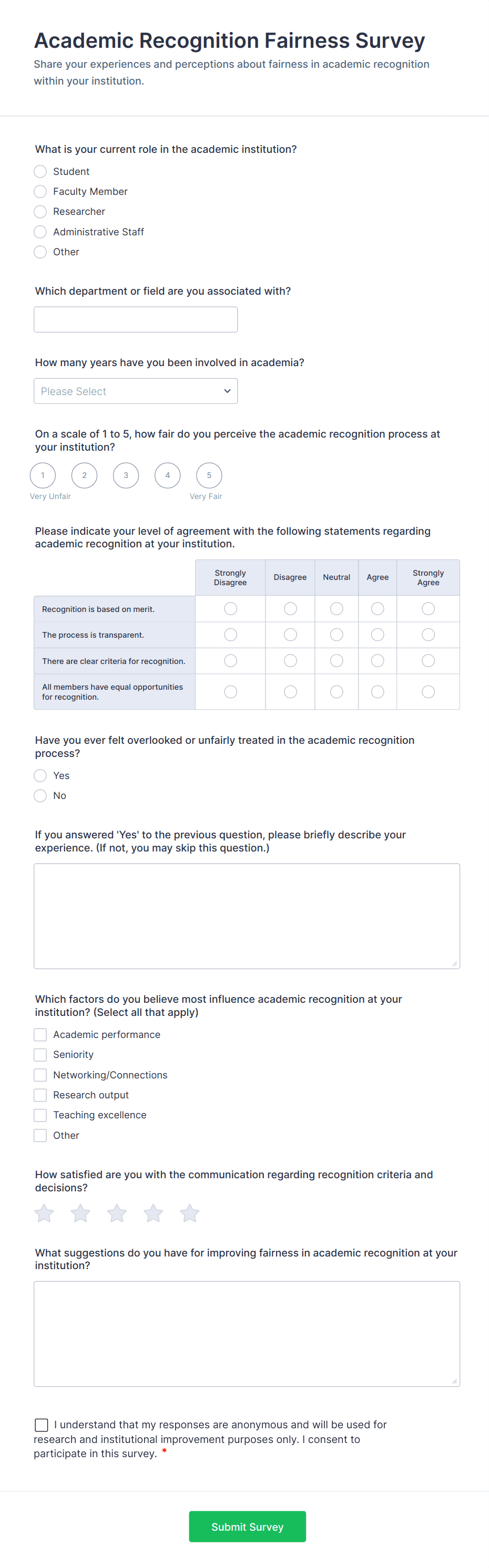 Academic Recognition Fairness Survey Form Template | Jotform