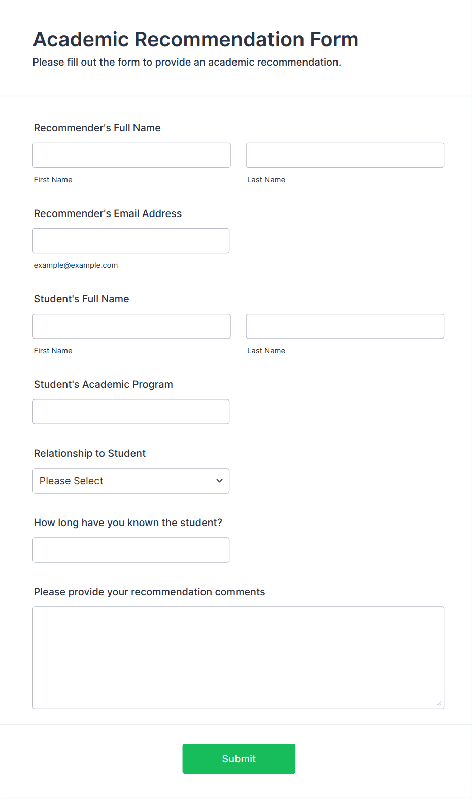 Academic Recommendation Form Template | Jotform