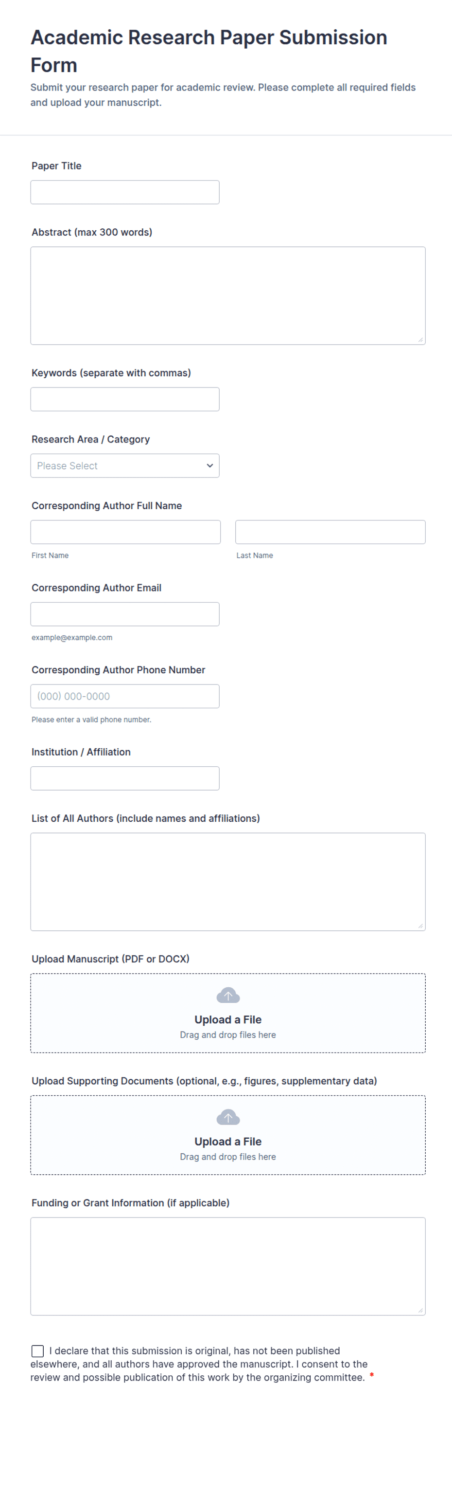 Academic Research Paper Submission Form Template | Jotform