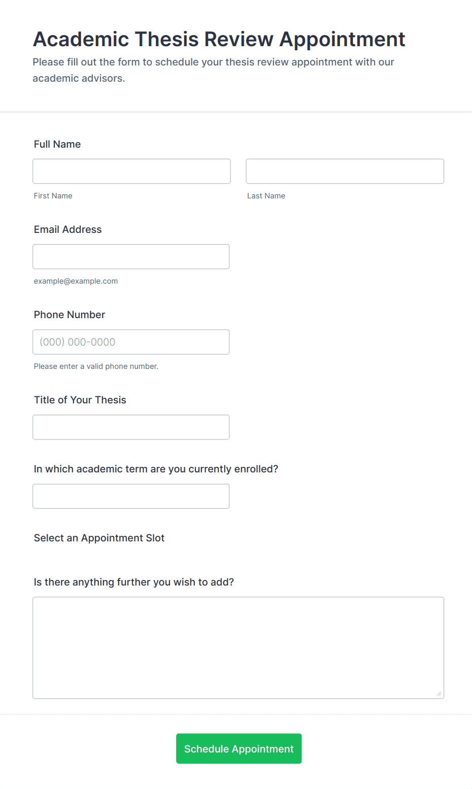 Academic Thesis Review Appointment Form Template | Jotform