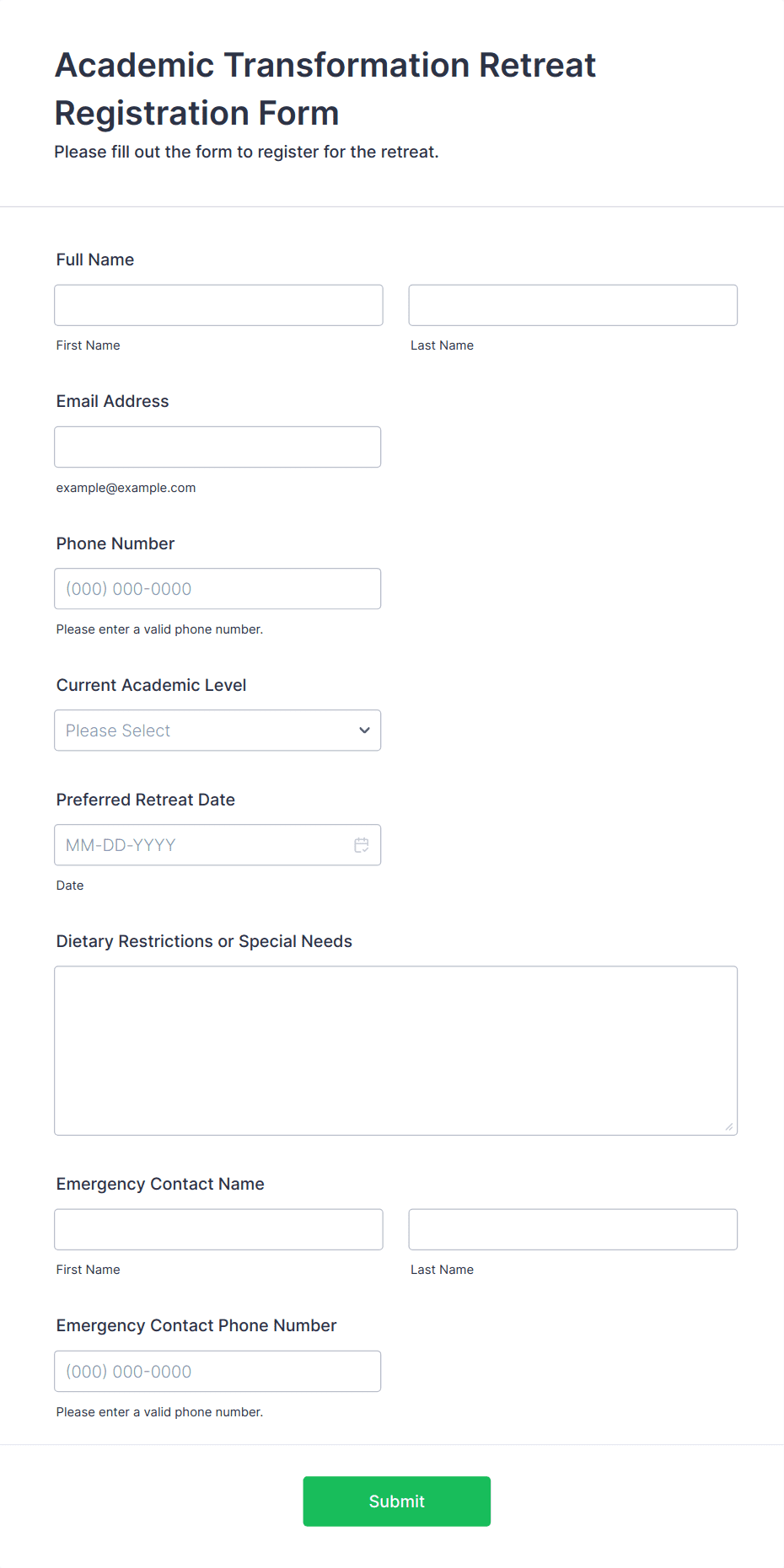 Academic Transformation Retreat Registration Form Template | Jotform