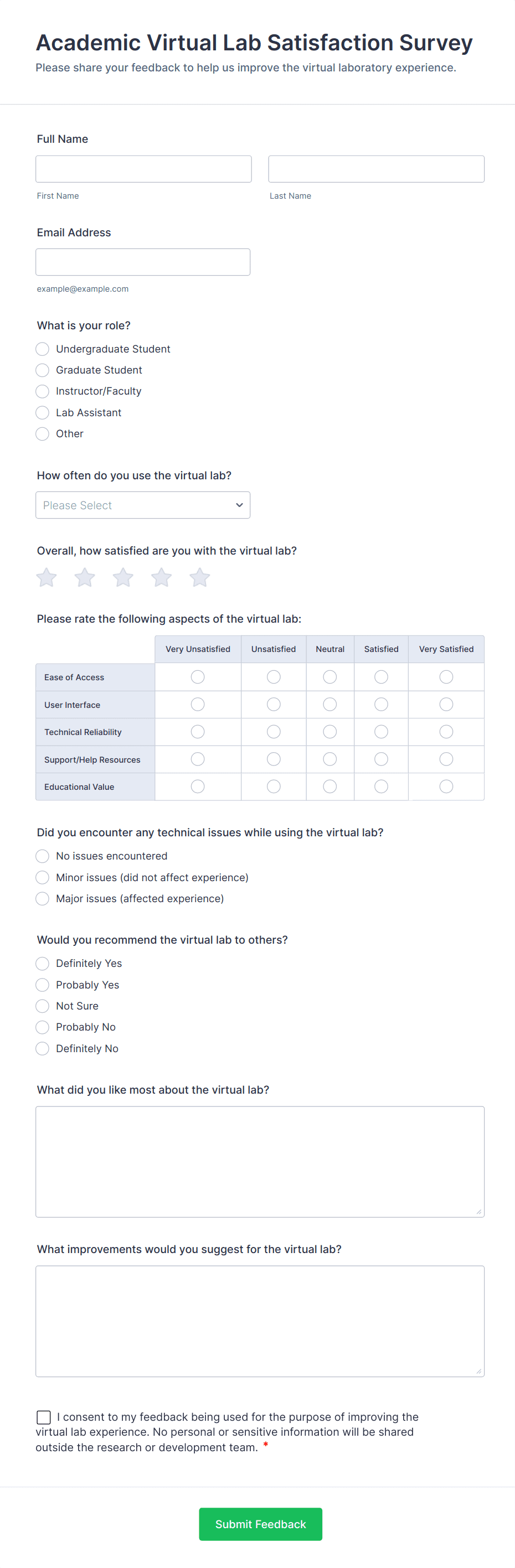 Academic Virtual Lab Satisfaction Survey Form Template | Jotform