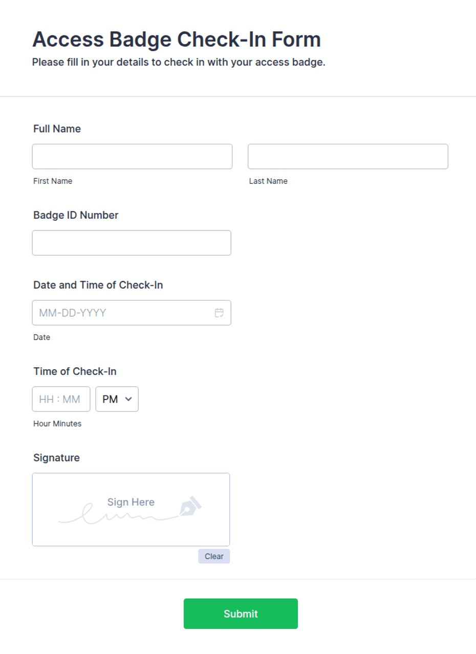 Access Badge Check-In Form Template | Jotform