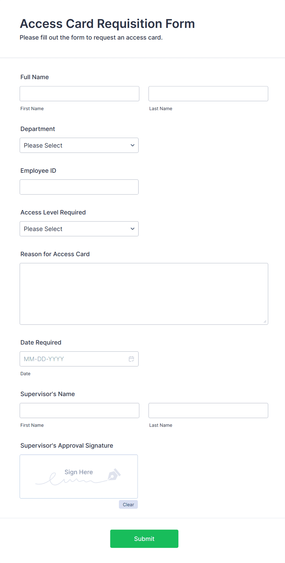 Access Card Requisition Form Template | Jotform