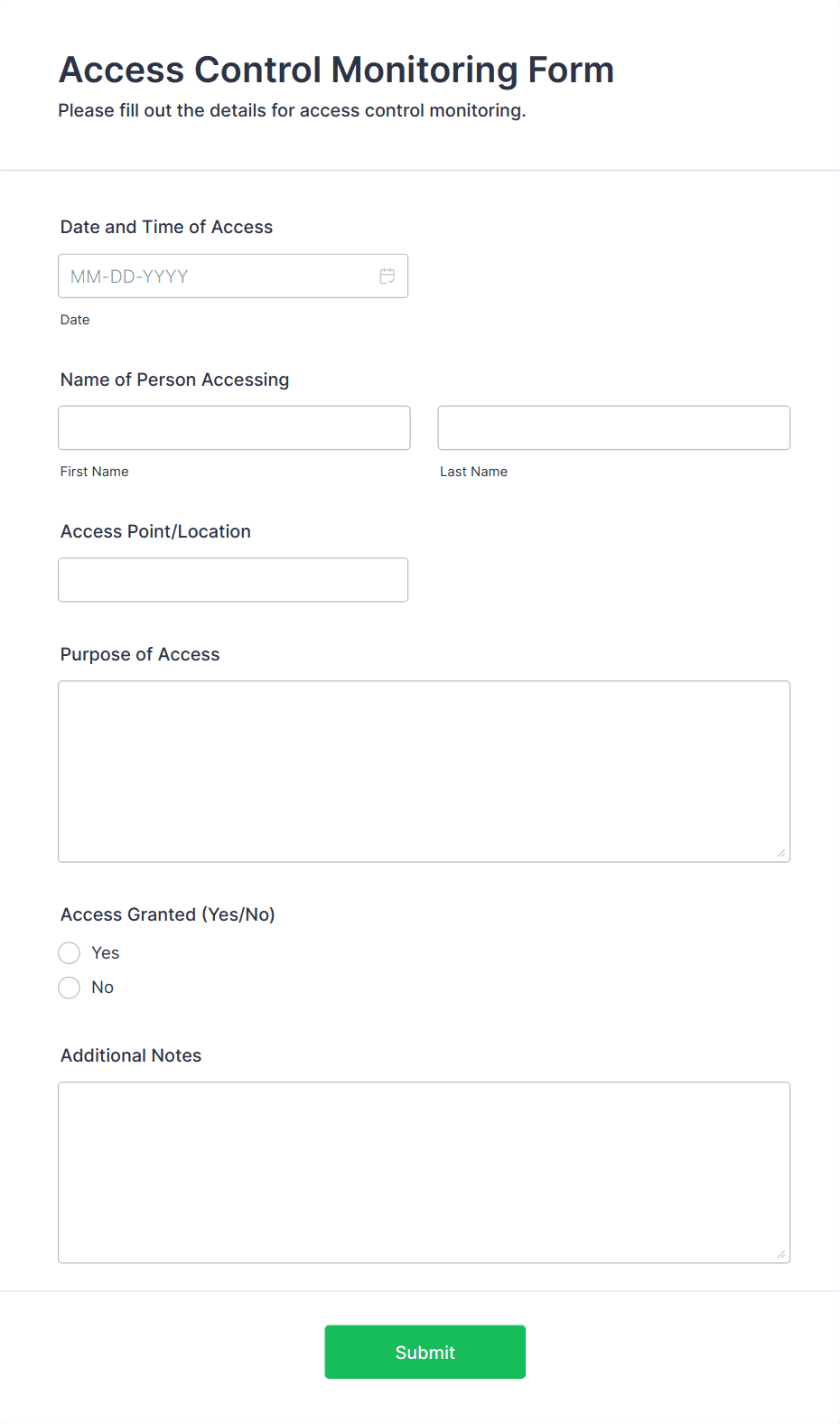 Access Control Monitoring Form Template | Jotform