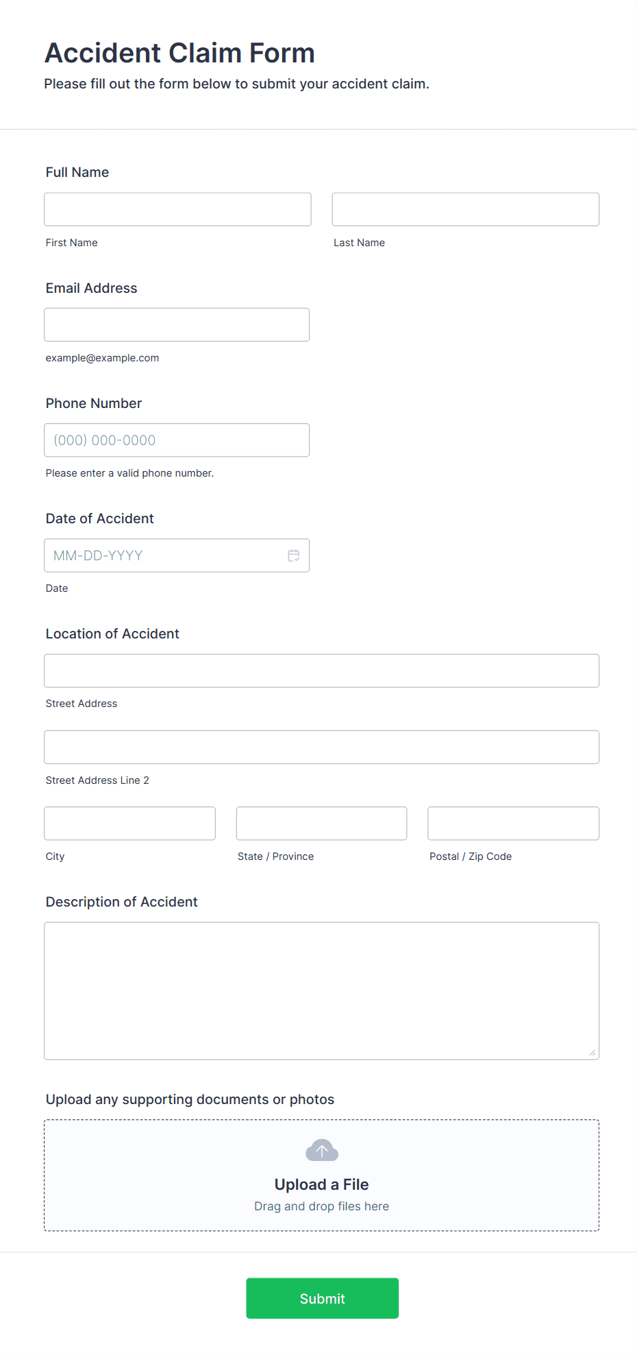 Accident Claim Form Template | Jotform