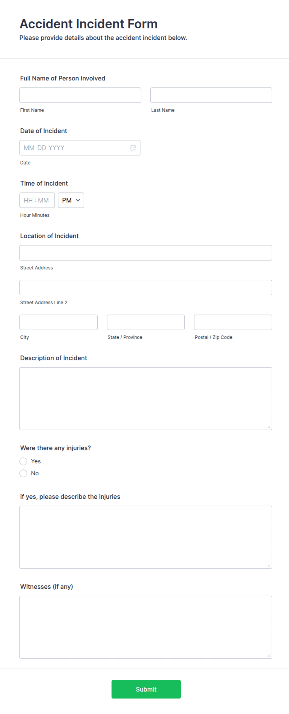 Accident Incident Form Template | Jotform