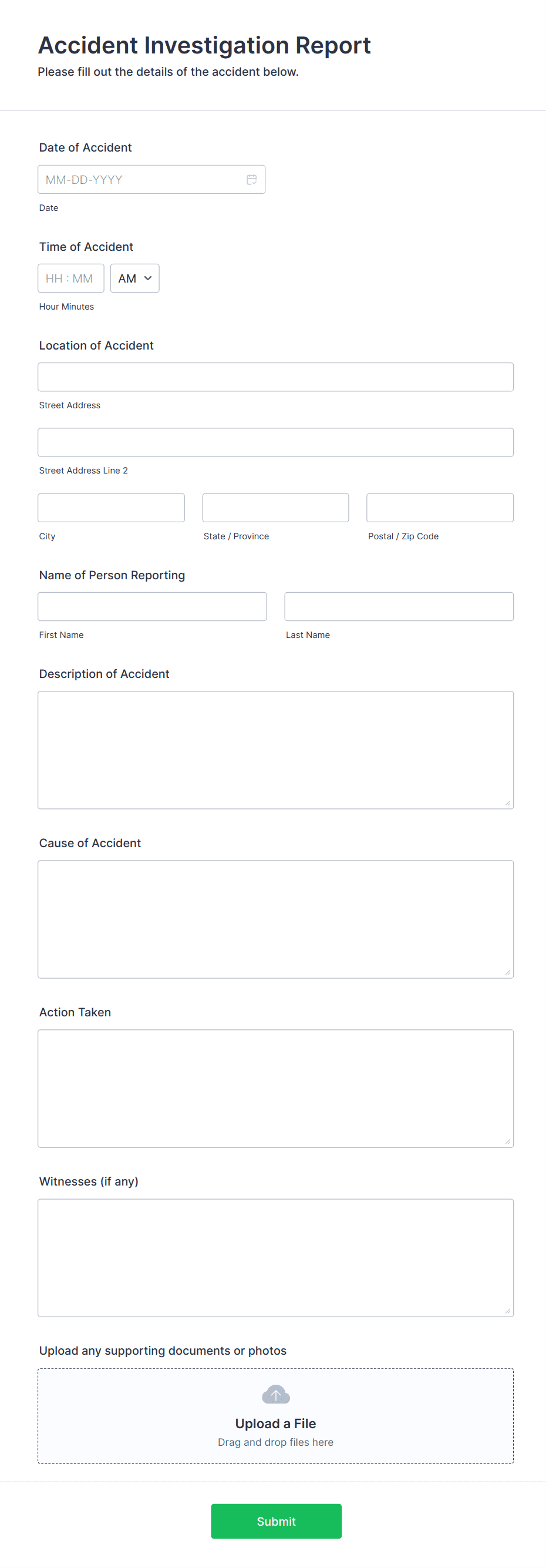 Accident Investigation Report Form Template | Jotform