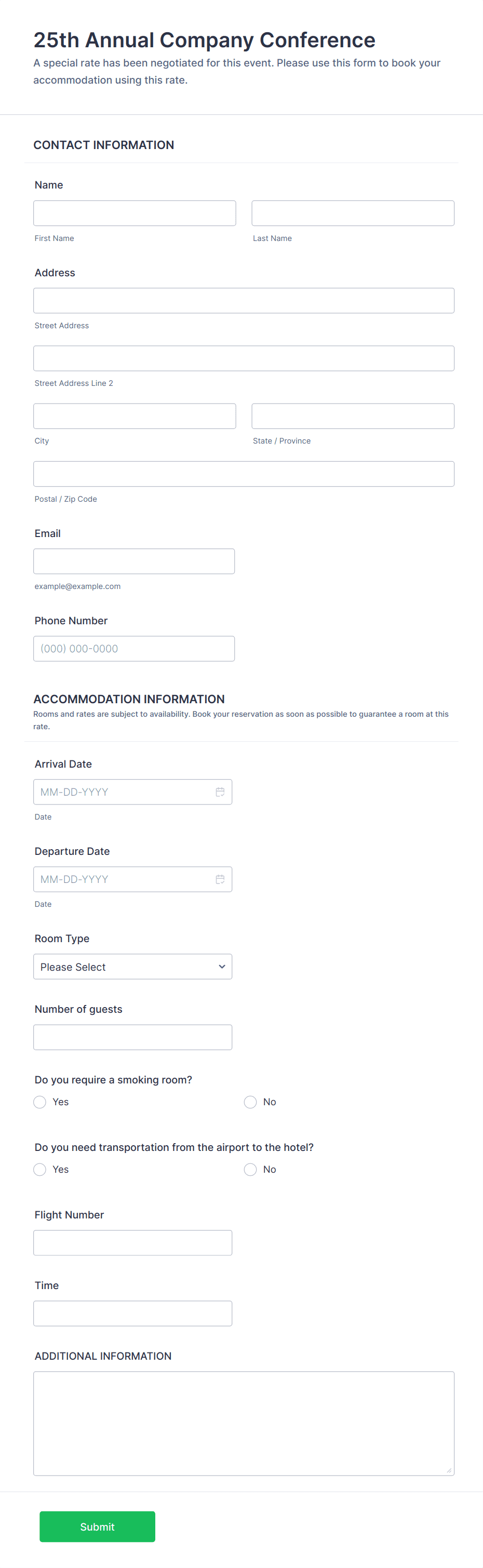 Accommodation Registration Form Template | Jotform