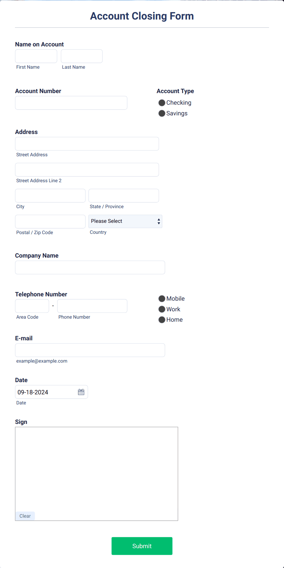 Account Closing Form Template | Jotform