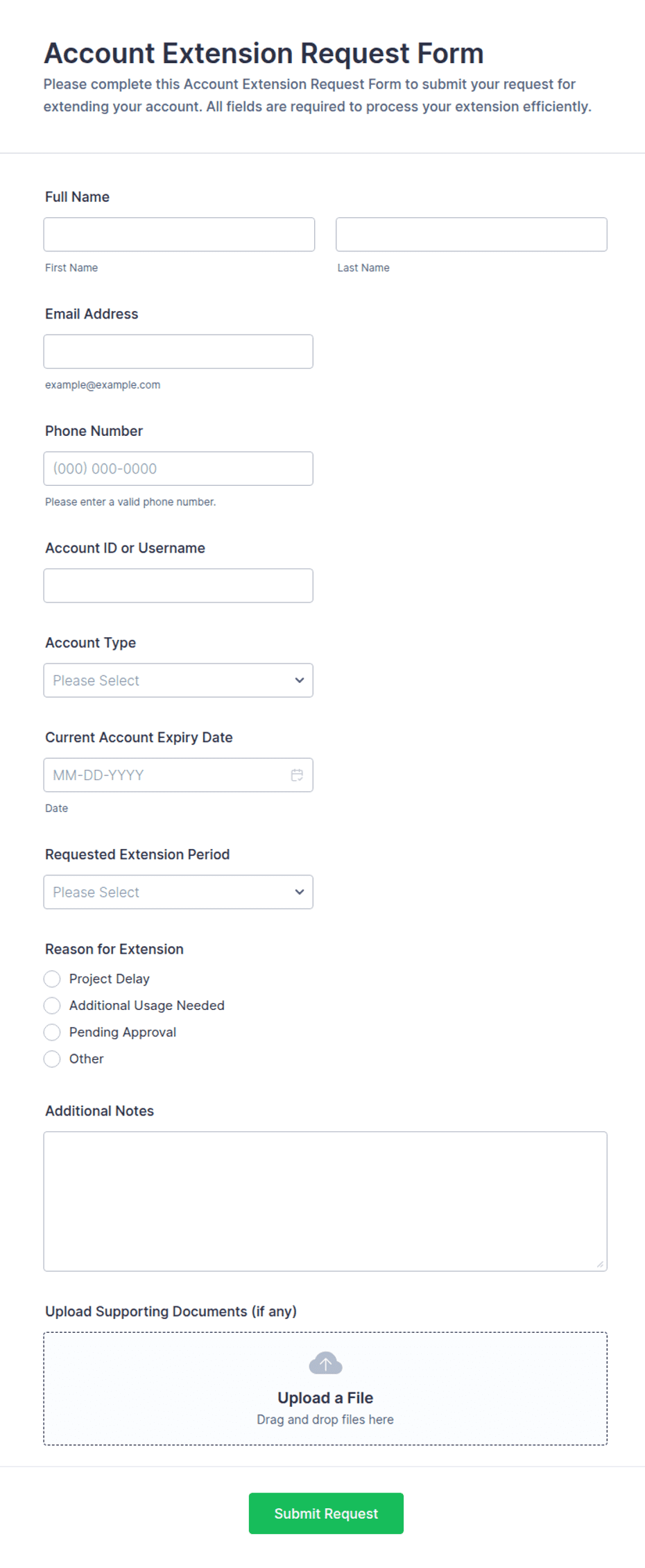 Account Extension Request Form Template | Jotform