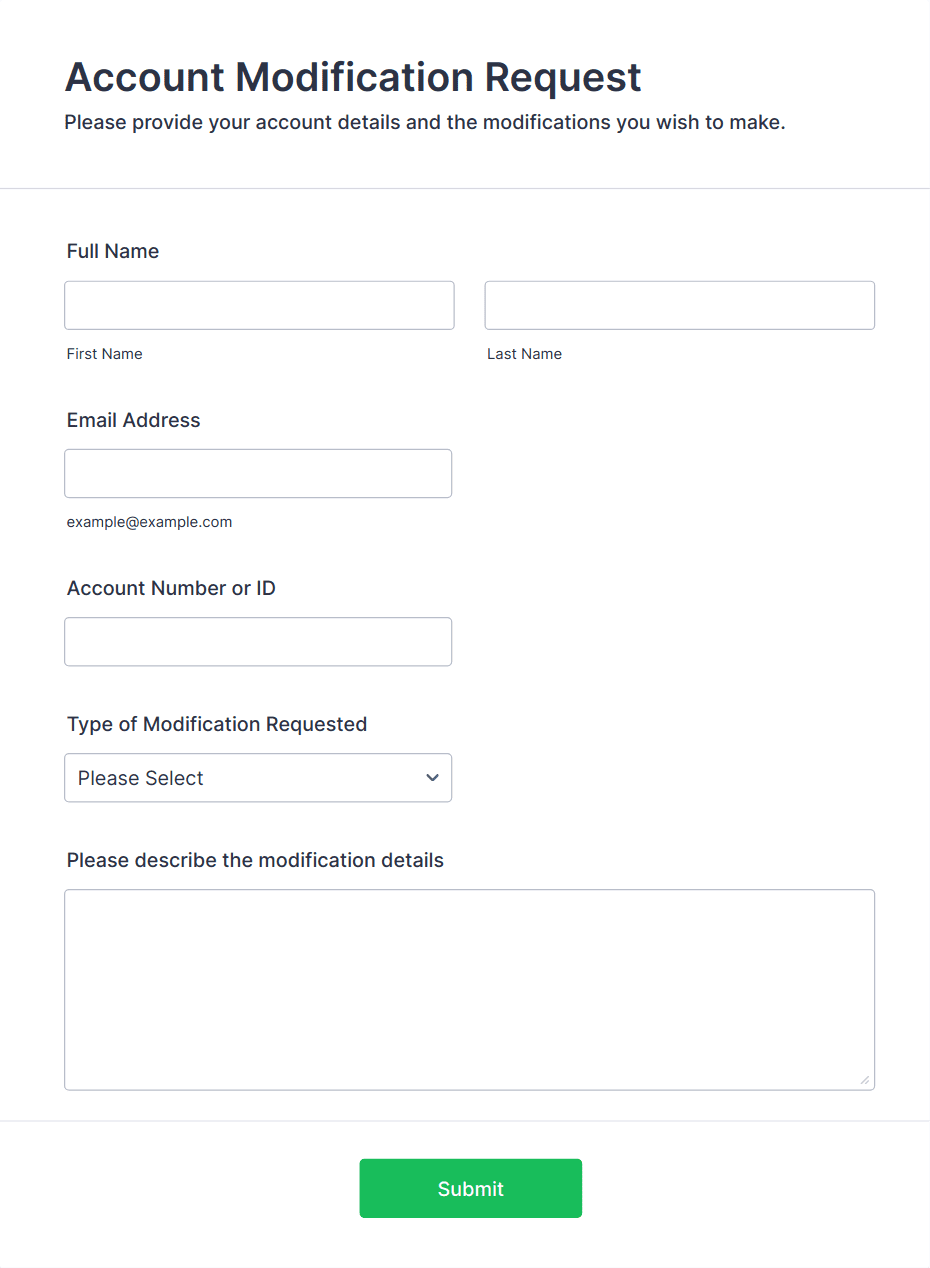 Account Modification Request Form Template | Jotform